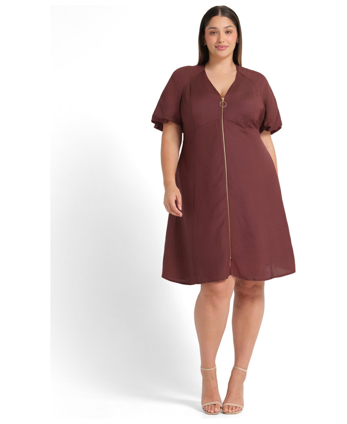 Click here for Estelle Womens Heather Linen Zip-Front Fit Flare M... prices