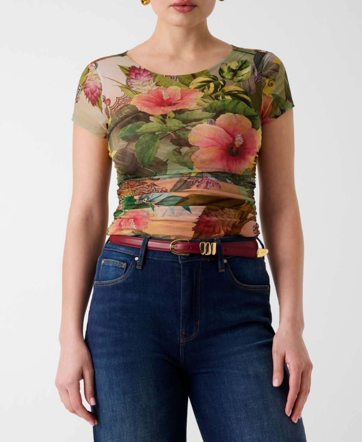 Click here for Guess Womens Hani Short-Sleeve Cut-Out Top - Hibis... prices