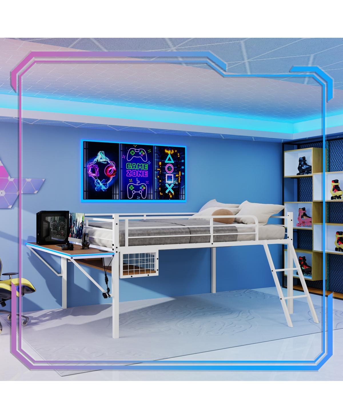 Click here for Streamdale Furniture Metal Loft Bed with Desk  Led... prices