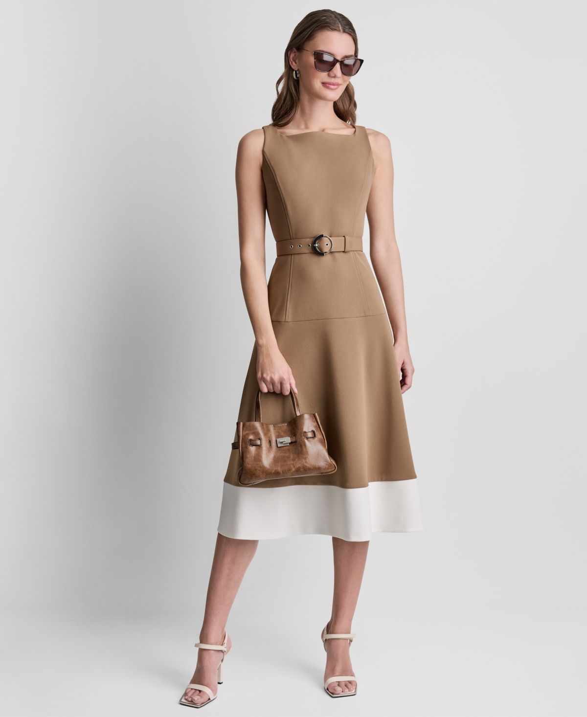 Click here for Dkny Womens Sleeveless Midi Dress - Coco CrÃ¨me/Iv... prices