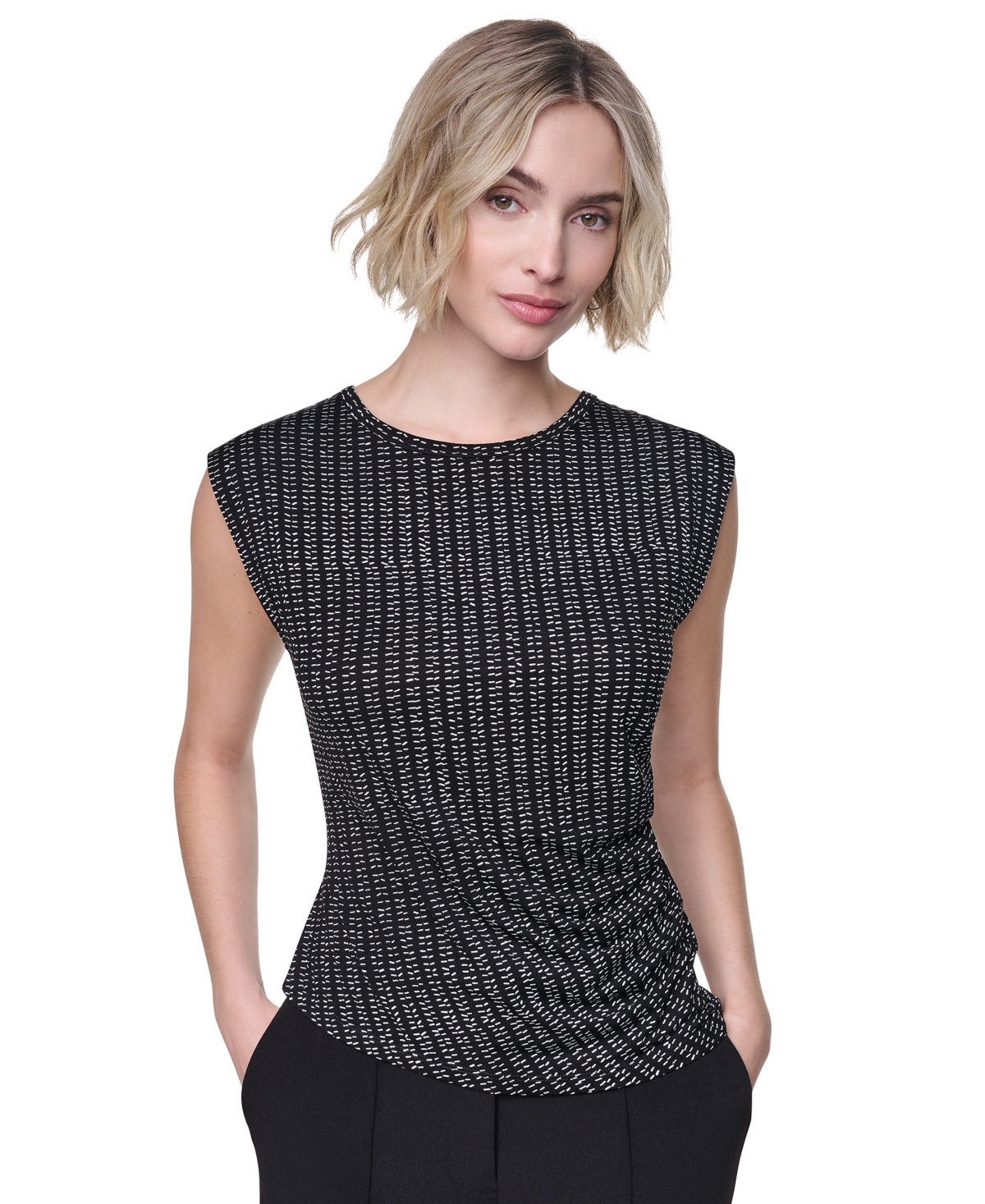 Click here for Dkny Womens Asymmetrical Sleeveless Knit Top - Bla... prices