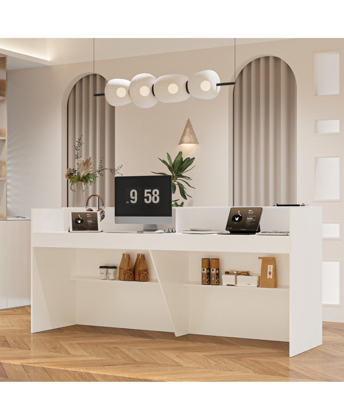 Click here for Homsee Modern 86.6 Inch White Reception Desk - Lam... prices