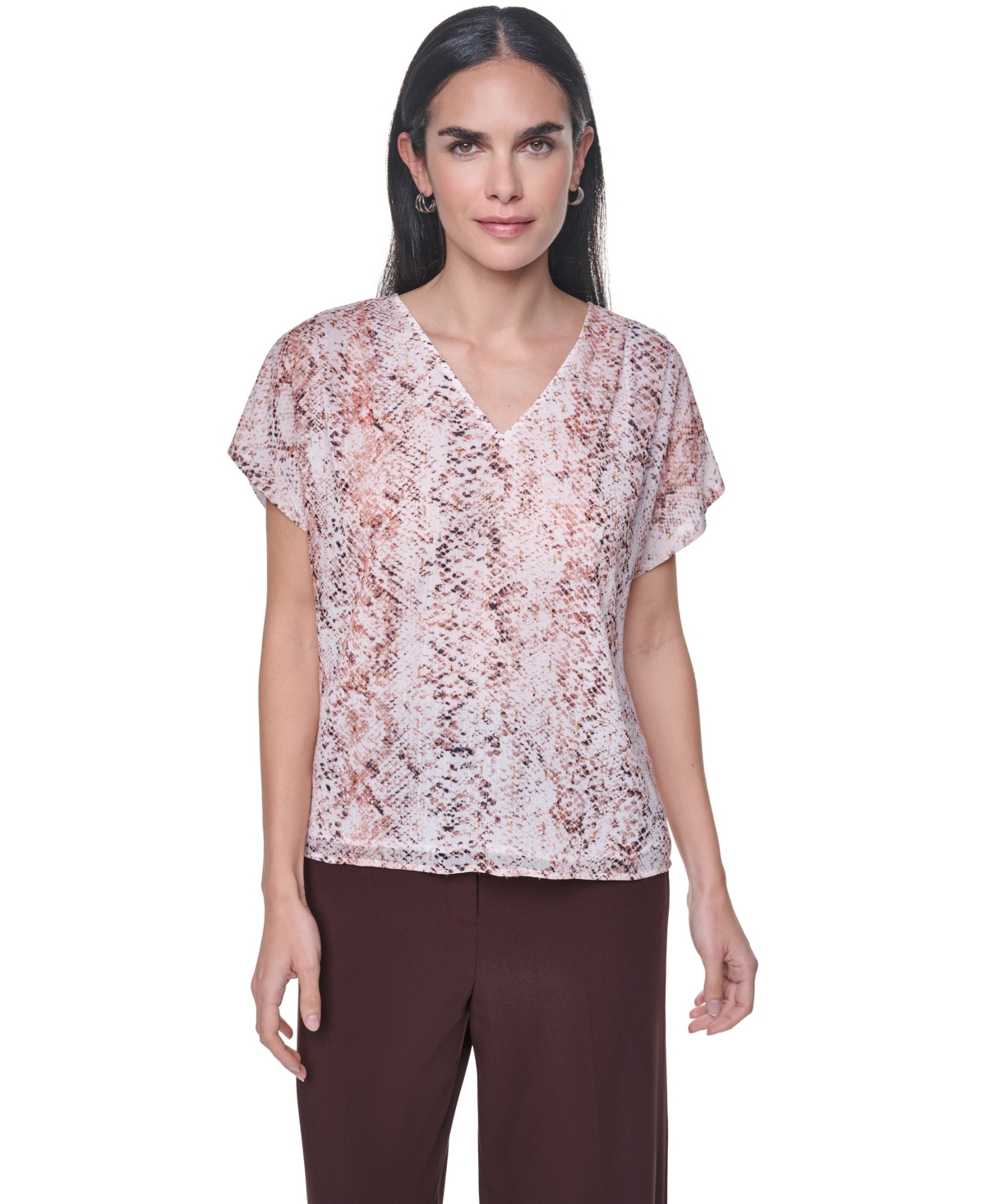 Click here for Calvin Klein Petite Short-Sleeve V-Neck Blouse - A... prices