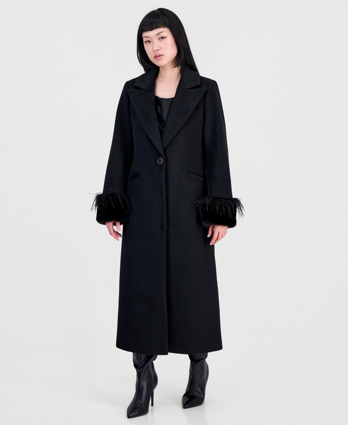 Click here for CeCe Womens Faux-Fur and Feather-Trim Maxi Coat -... prices