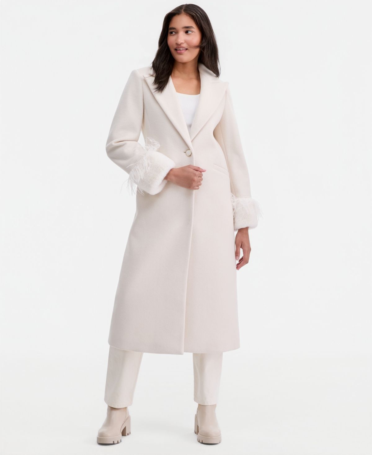 Click here for CeCe Womens Faux-Fur and Feather-Trim Maxi Coat -... prices