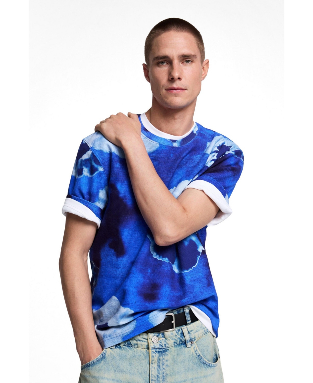 Click here for Desigual Mens Tie-dye flower T-shirt - Blue prices