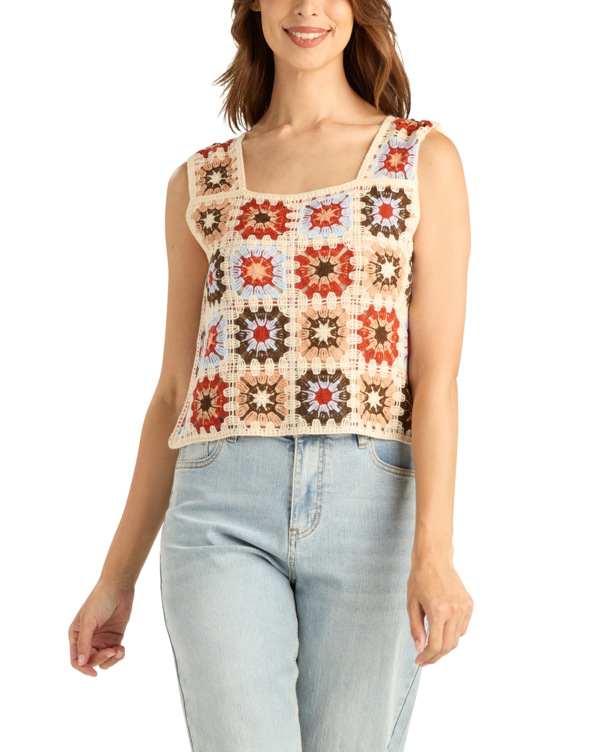 Click here for Bcx Womens Crochet Granny Cropped Tank Sweater - P... prices