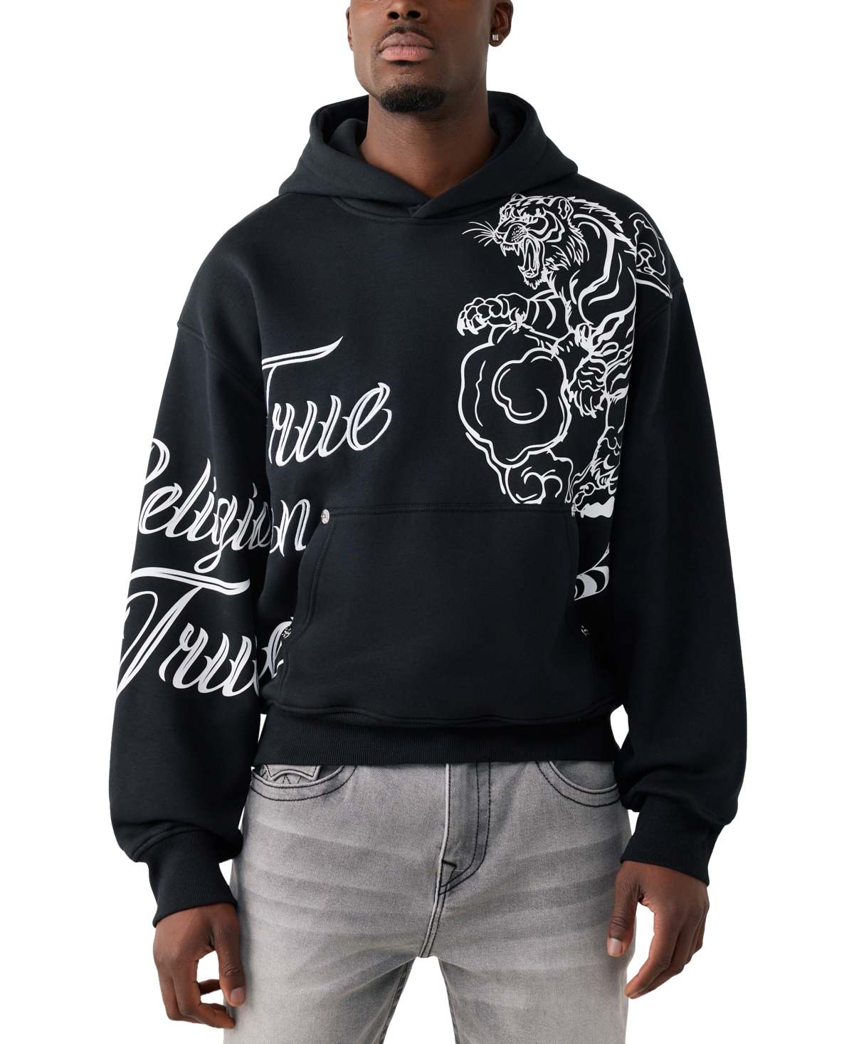 Click here for True Religion Mens Tiger Script Boxy Hoodie - Jet... prices