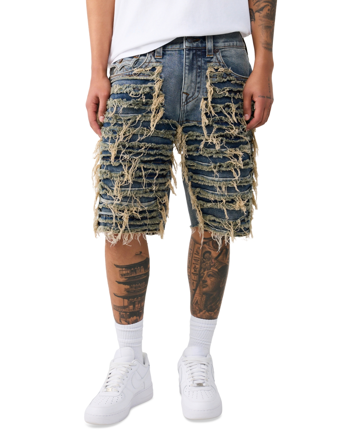 Click here for True Religion Mens Baggy Destroyed Flap Denim Shor... prices