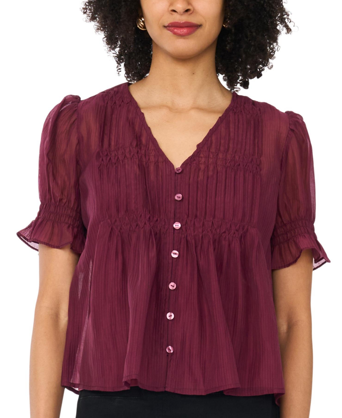 Click here for Vince Camuto Womens Pintuck Short-Sleeve Top - Vin... prices