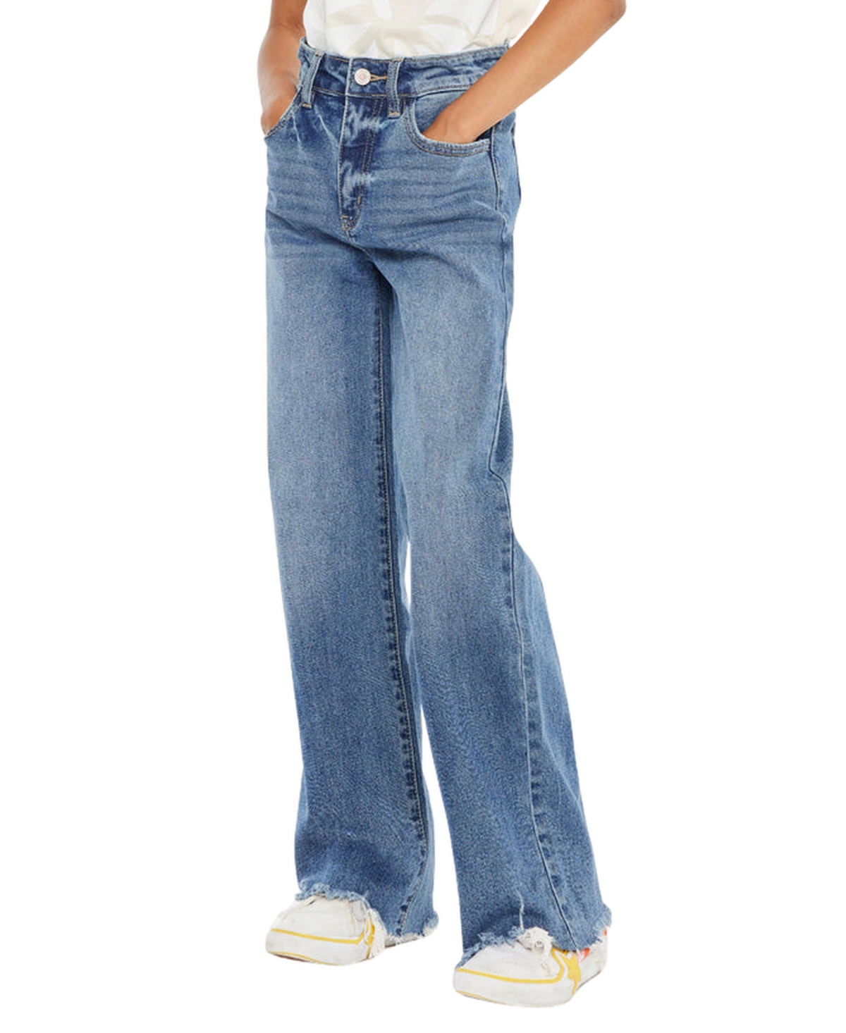 Click here for KanCan Girls Kitty High Rise Slim Wide Leg Hem Det... prices