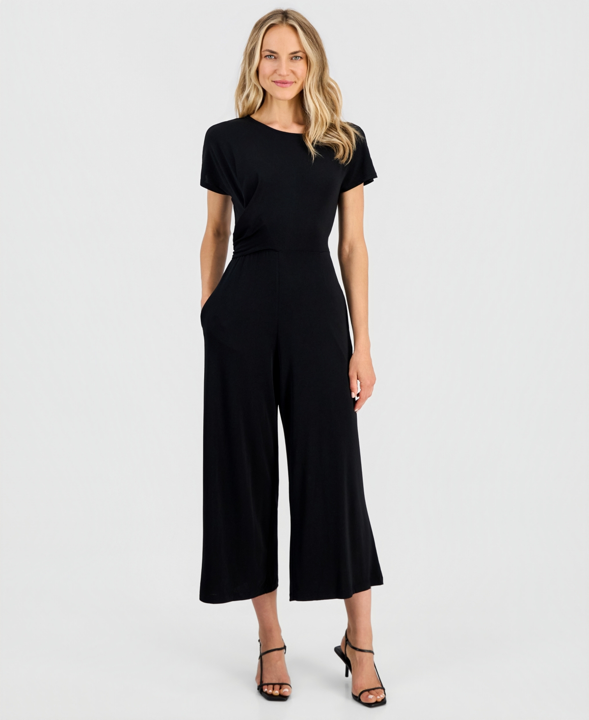Click here for Robbie Bee Womens Tie-Waist Cropped Jumpsuit - Bla... prices