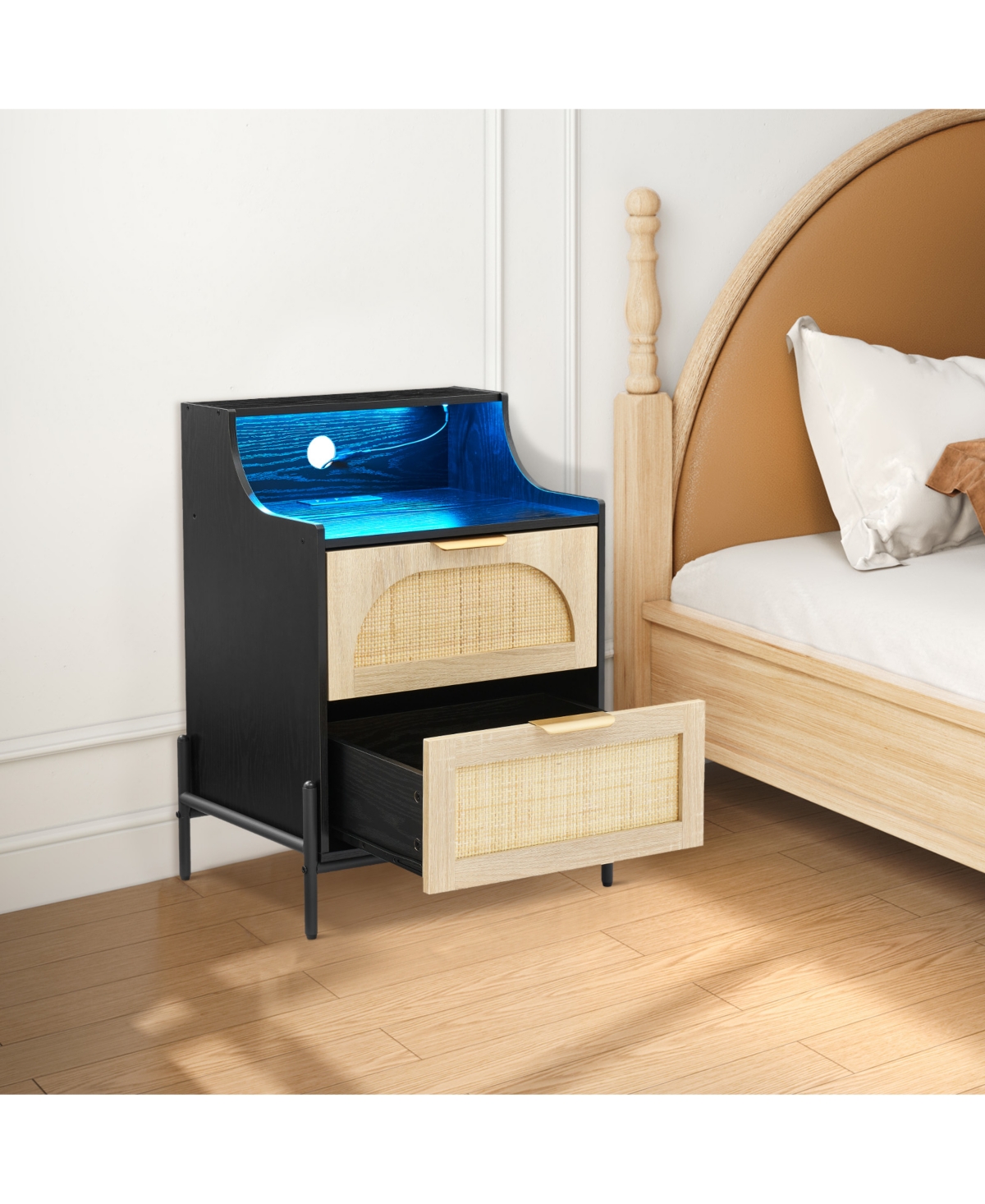 Click here for homfan Rattan Nightstand with Charging Station Led... prices