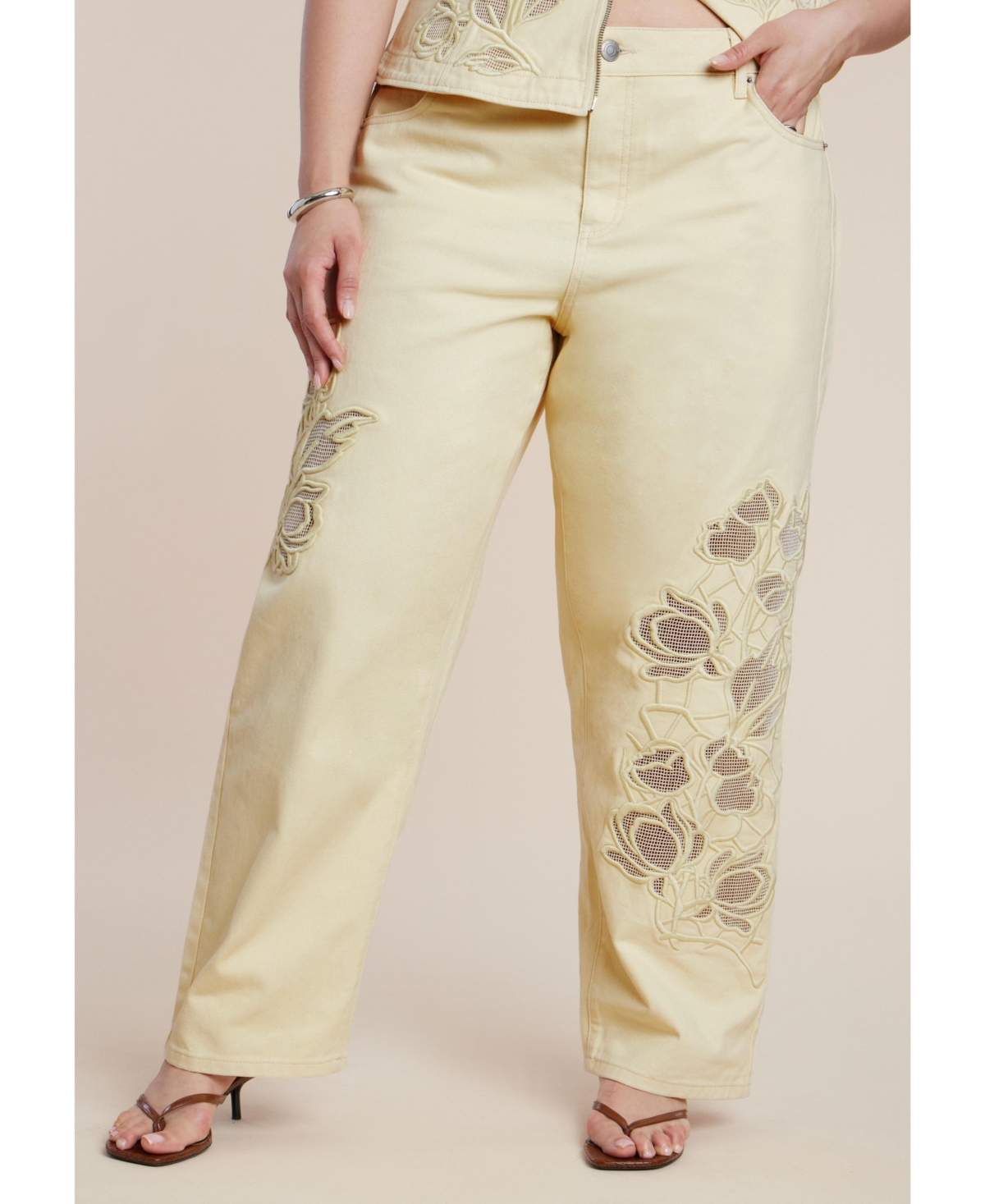Click here for Eloquii Womens Floral Embroidery Jean - Sunlight prices