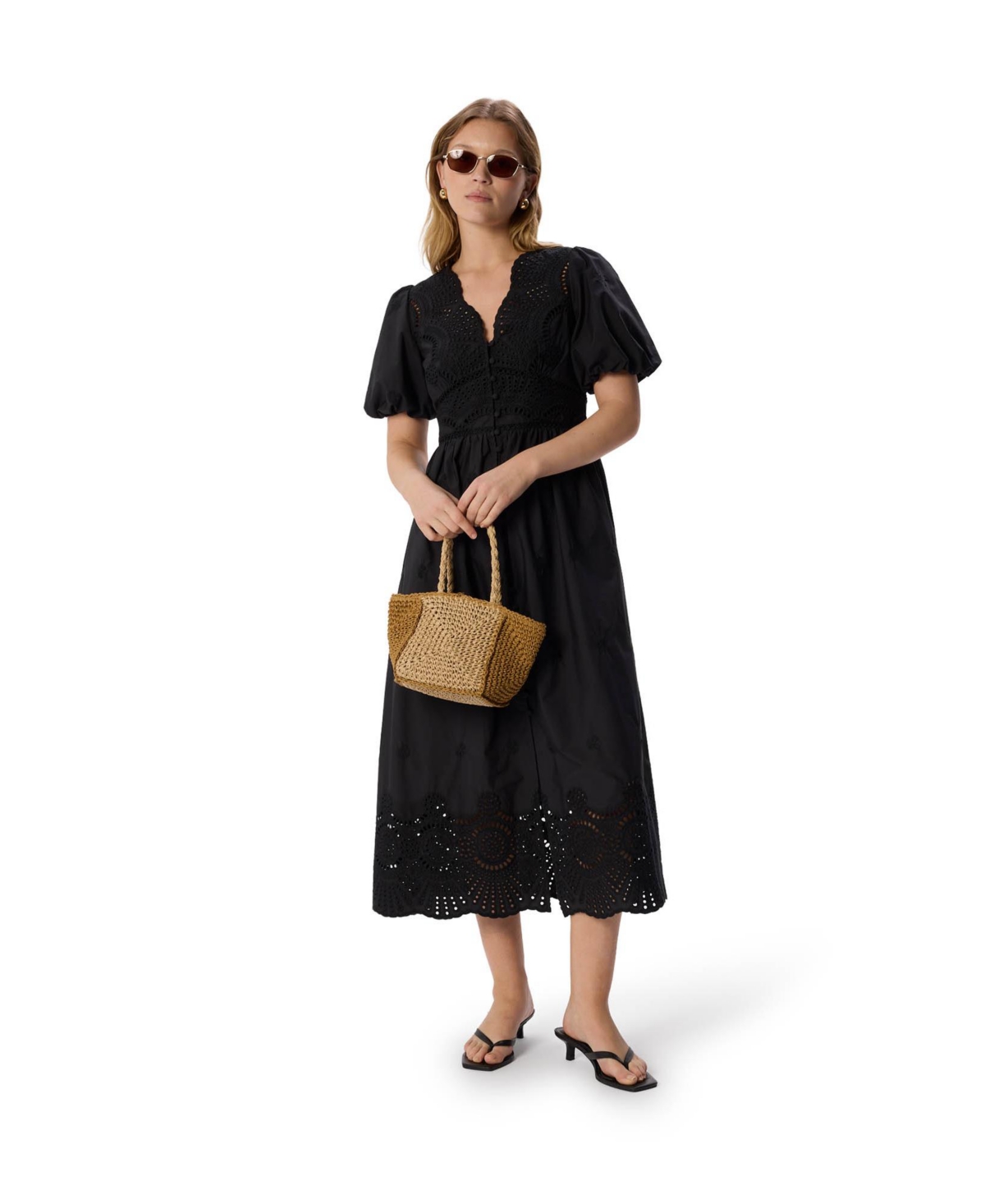 Click here for Whistles Womens Cotton Broderie Dress - Black prices