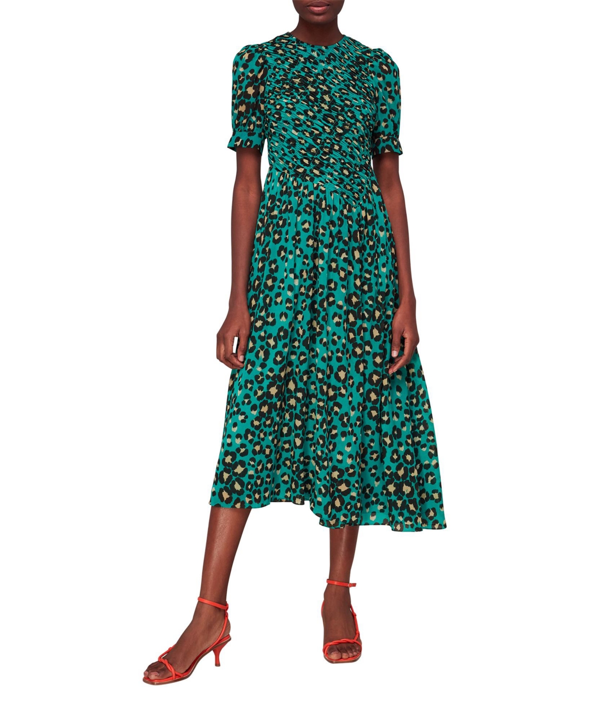 Click here for Whistles Womens Painted Leopard Shirred Dress - Gr... prices