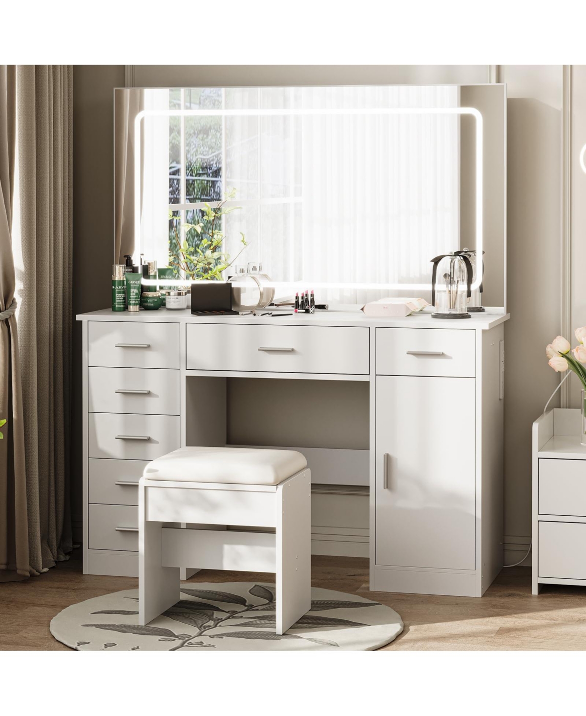 Click here for gaomon Modern Vanity Desk Set with Mirror  7 Drawe... prices