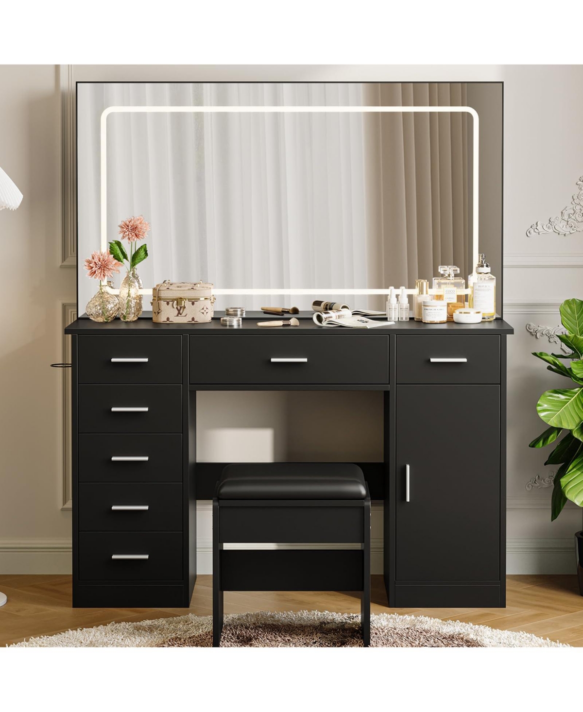 Click here for gaomon Modern Vanity Desk Set with Mirror  7 Drawe... prices