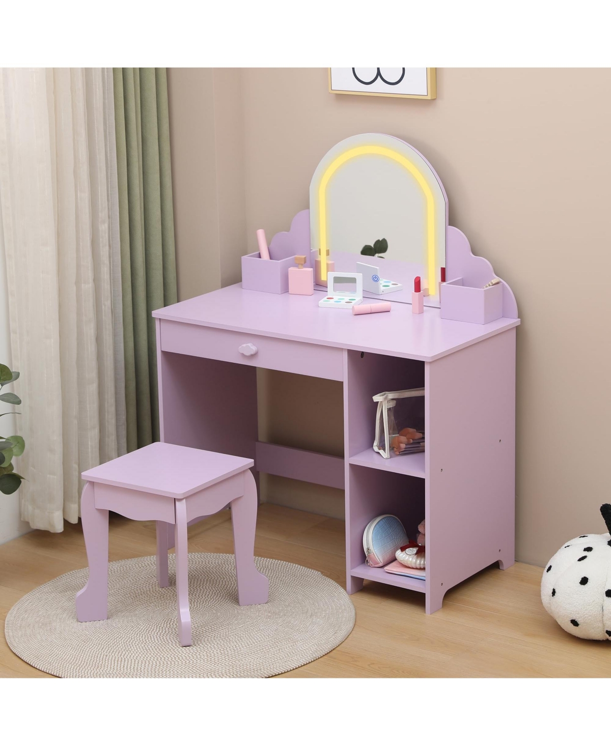 Click here for gaomon Lighted Mirror Kids Vanity Table Set - Wood... prices