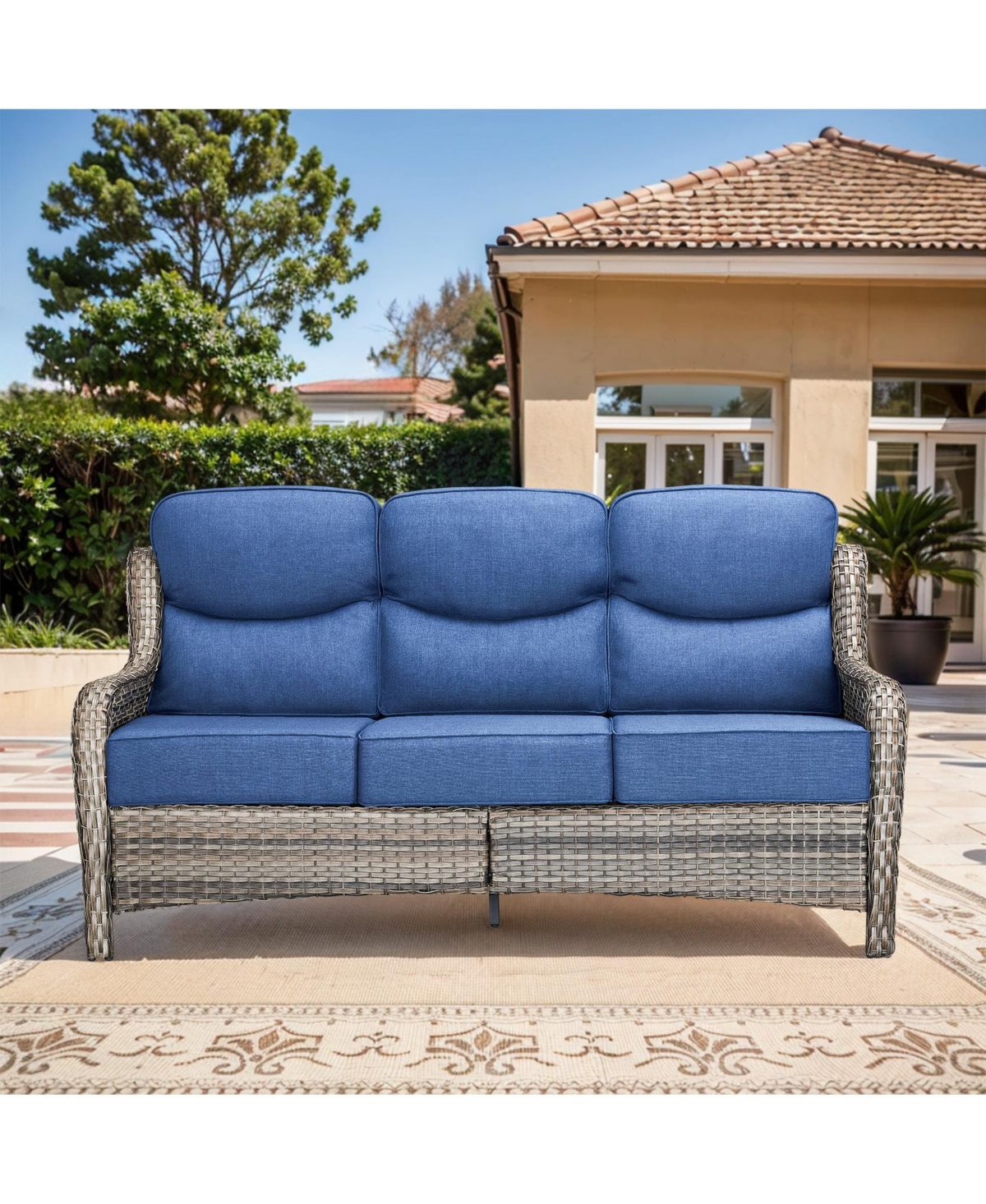 Click here for Pocassy Patio Sofa 3-Seat Wicker Couch with 6 Thic... prices