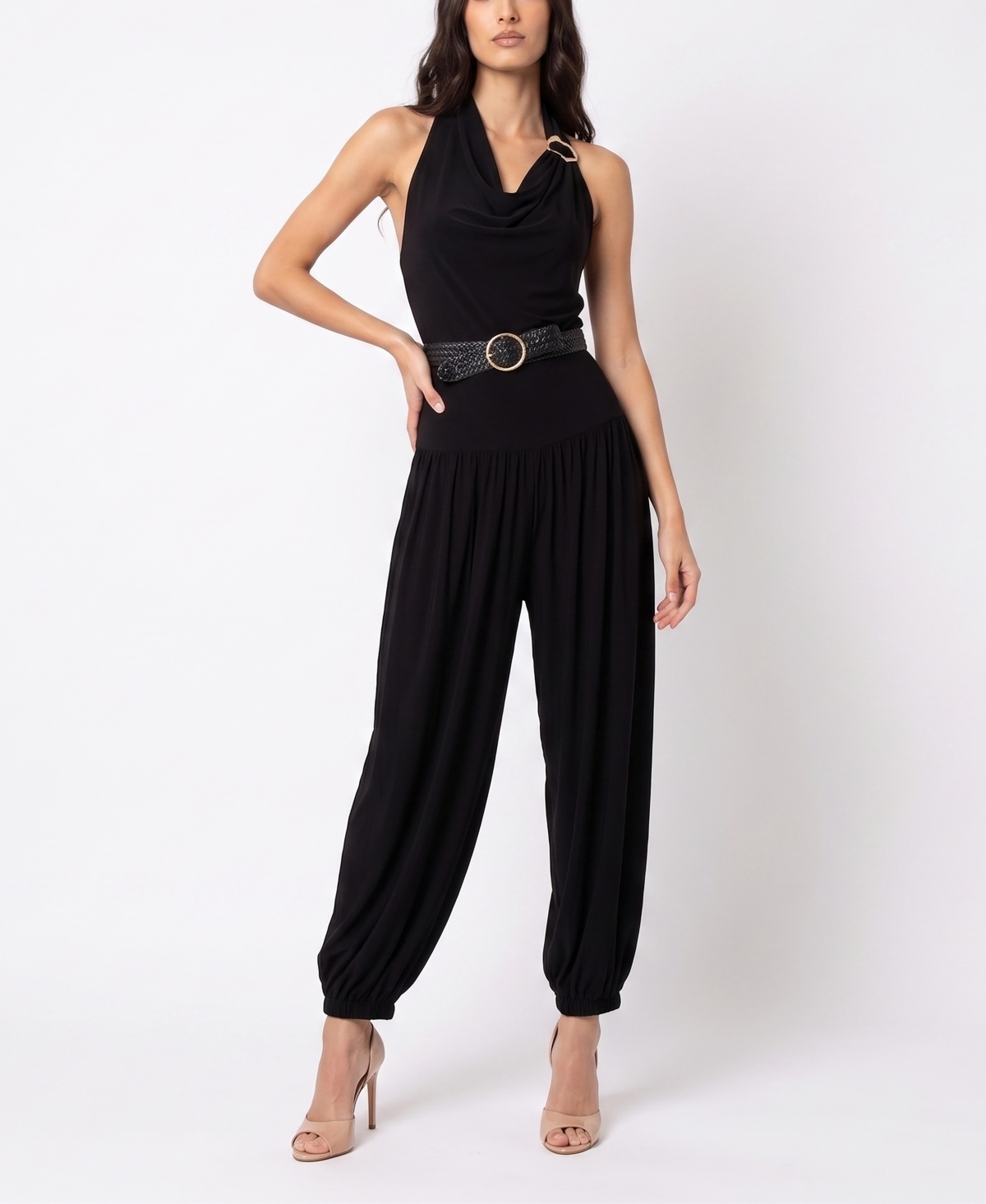 Click here for Taylor Womens Belted Cowl Neck Jumpsuit - BLACK prices
