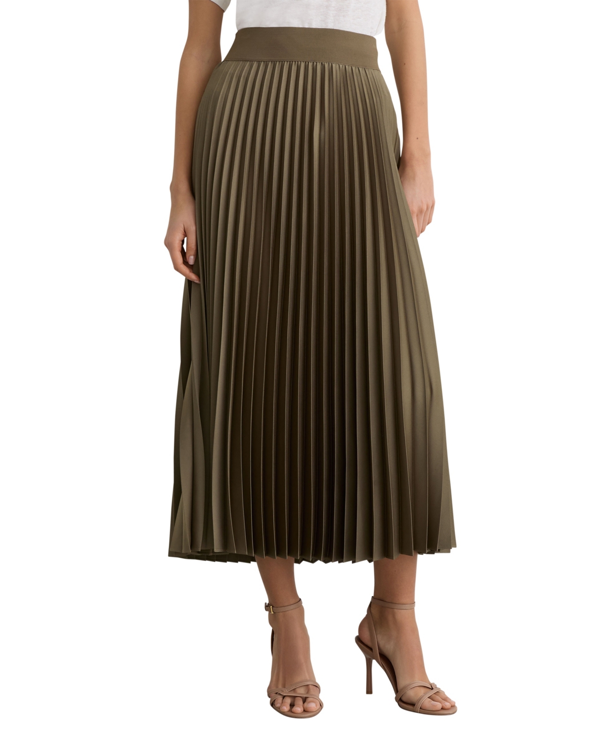 Click here for Reiss Womens Seren Pleated Skirt - Khaki Green prices
