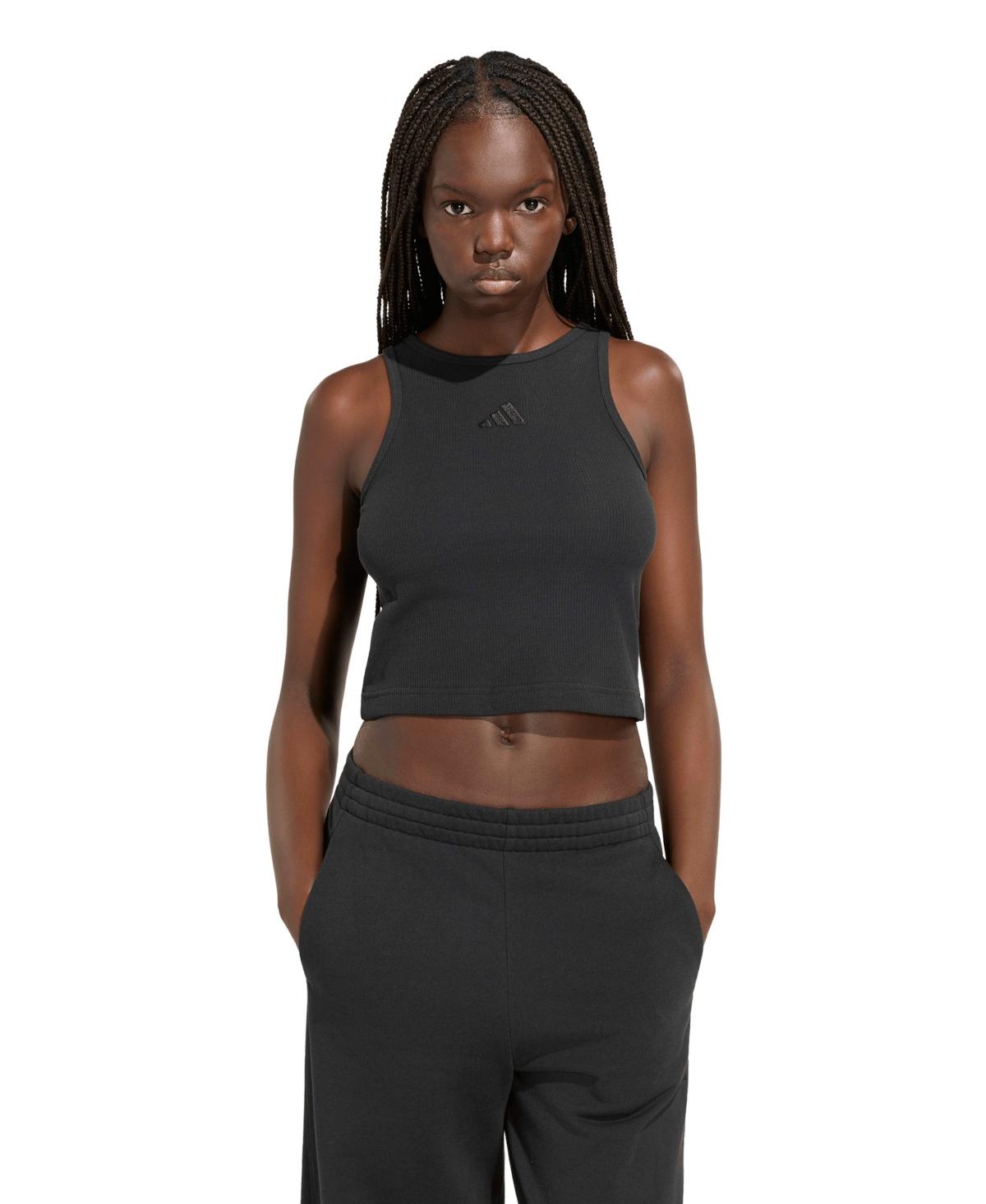 Click here for adidas Womens Cropped Ribbed Tank Top - Black prices