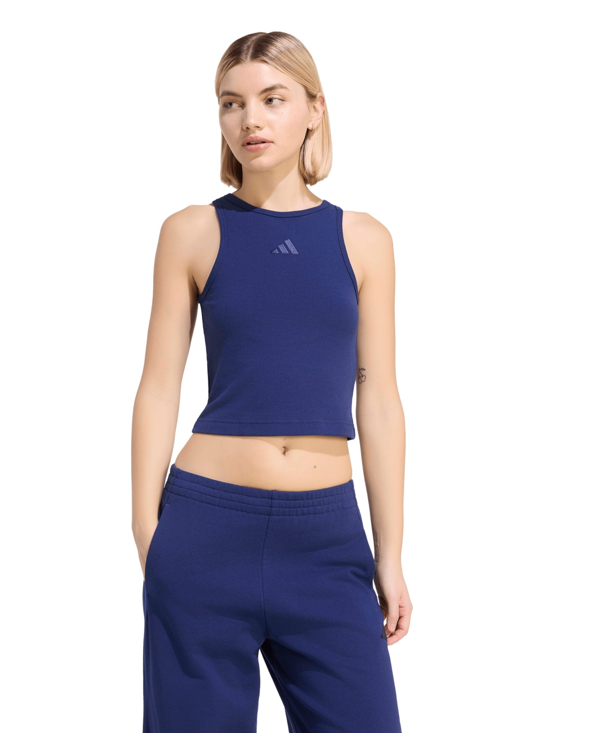 Click here for adidas Womens Cropped Ribbed Tank Top - Dark Blue prices