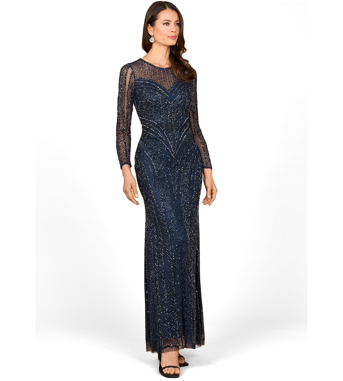 Click here for Lara Womens Illusion Neck  Long Sleeve Beaded Gown... prices