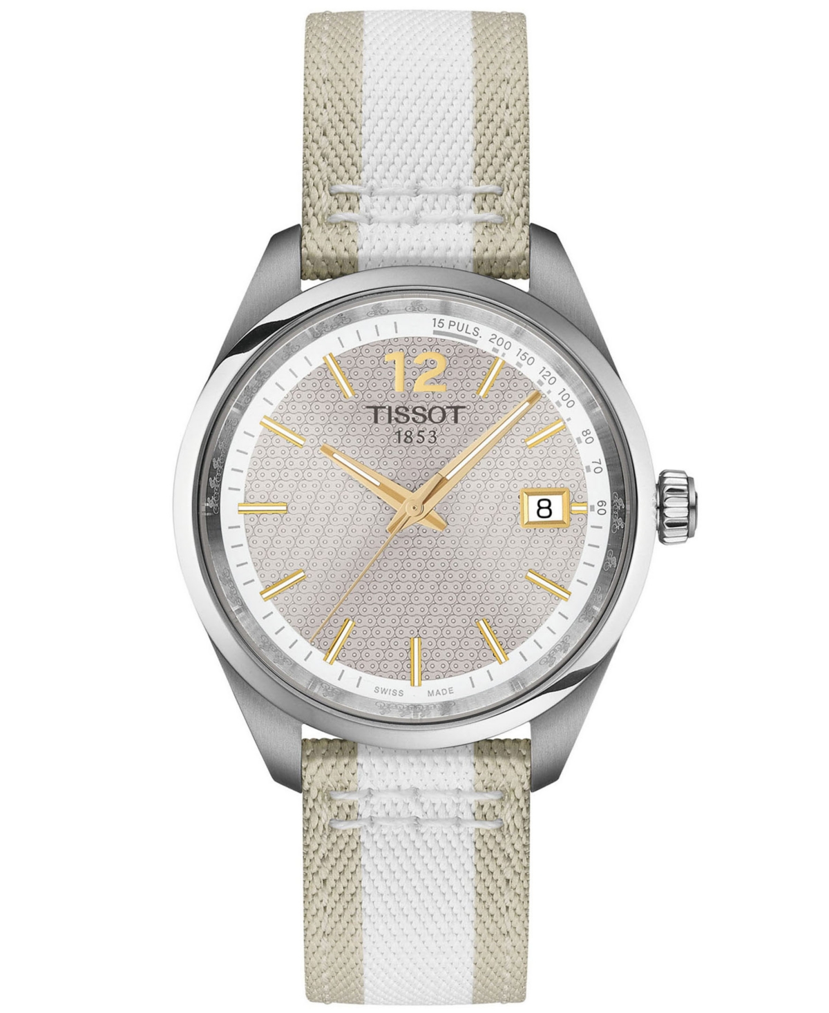 Click here for Tissot Mens Bicolor  Beige & White Textile Strap W... prices