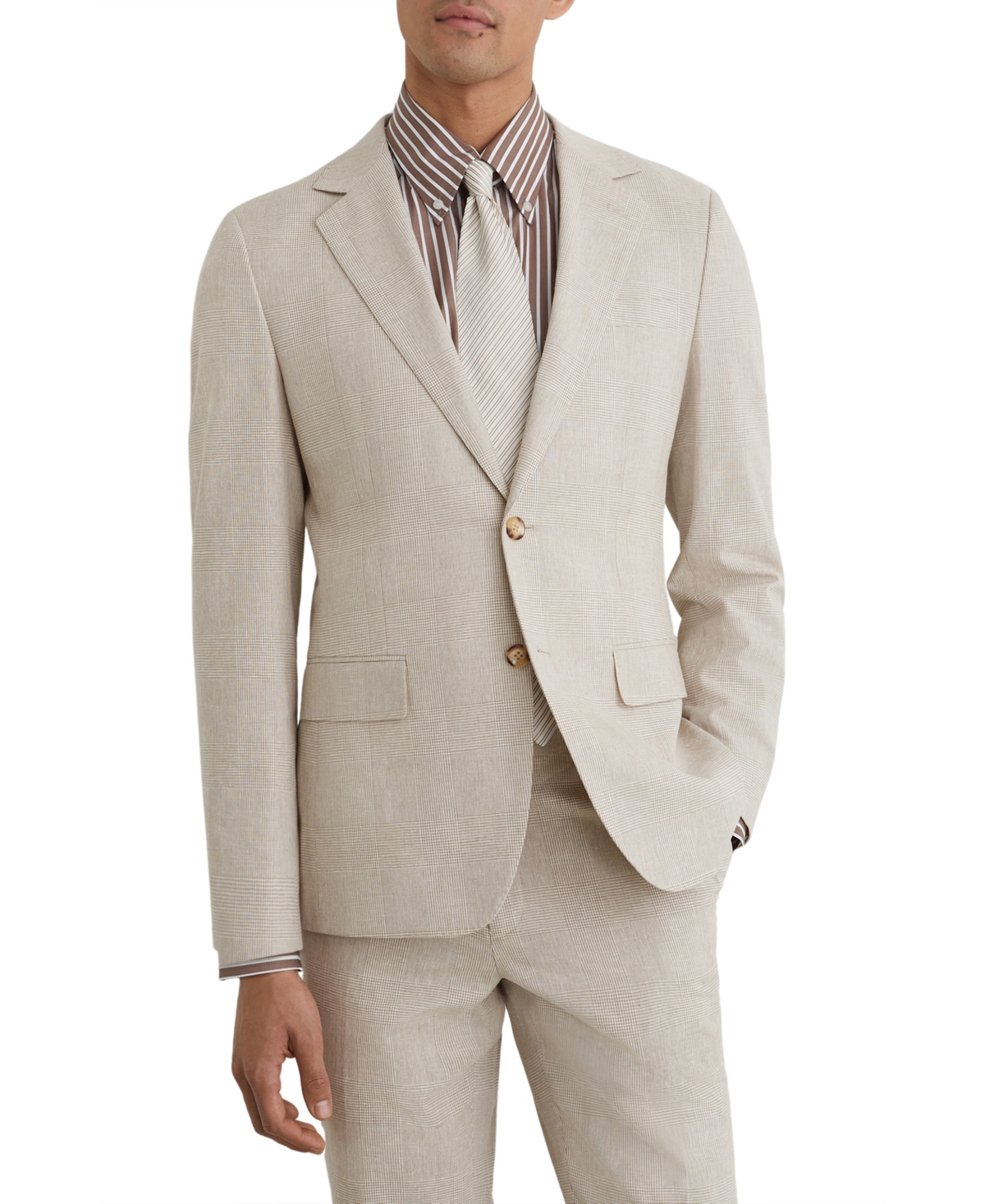 Click here for Reiss Mens Cheltenham Tailored-Fit Linen-Cotton Si... prices