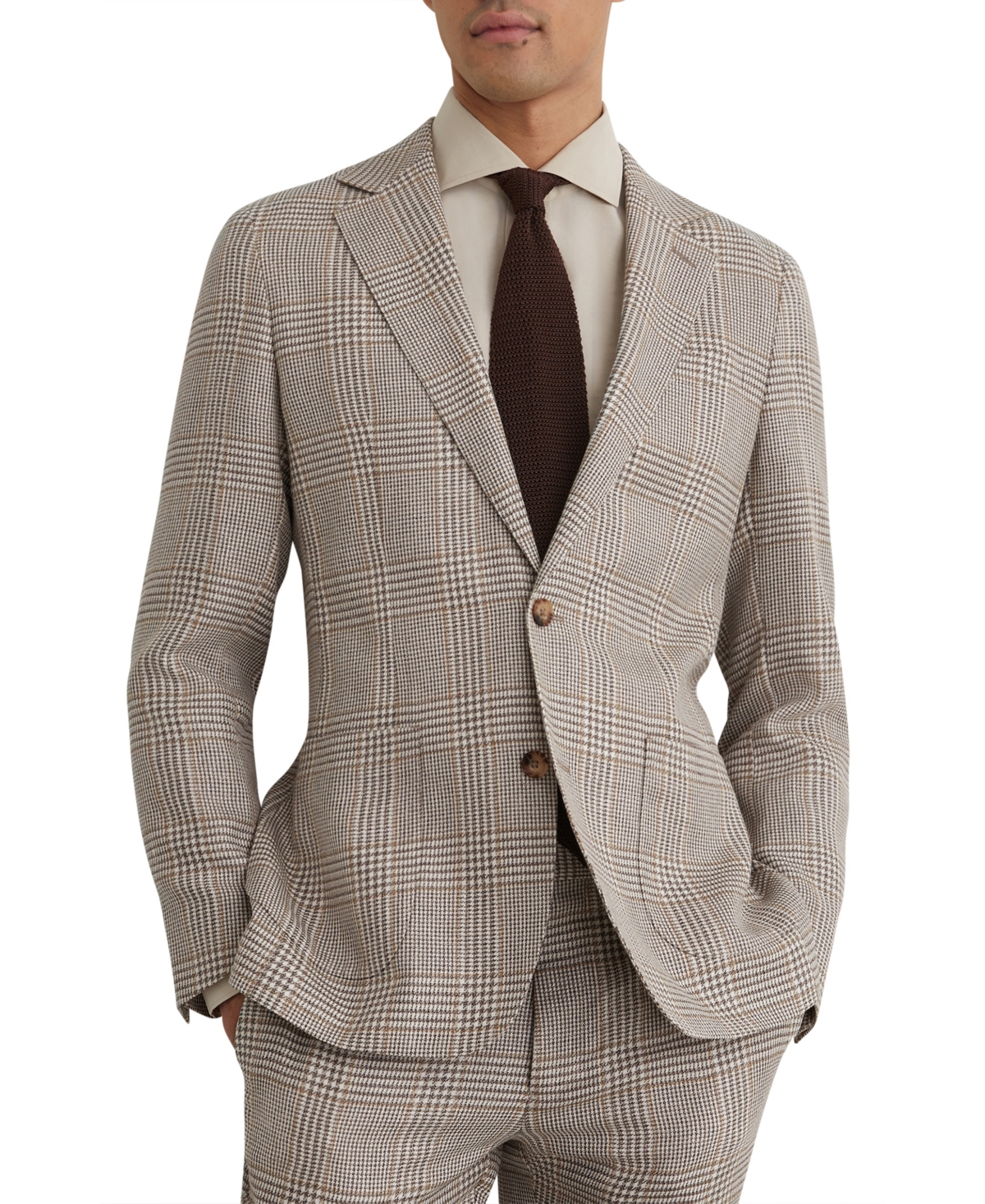 Click here for Reiss Mens Epsom Tailored-Fit Linen-Wool Single-Br... prices