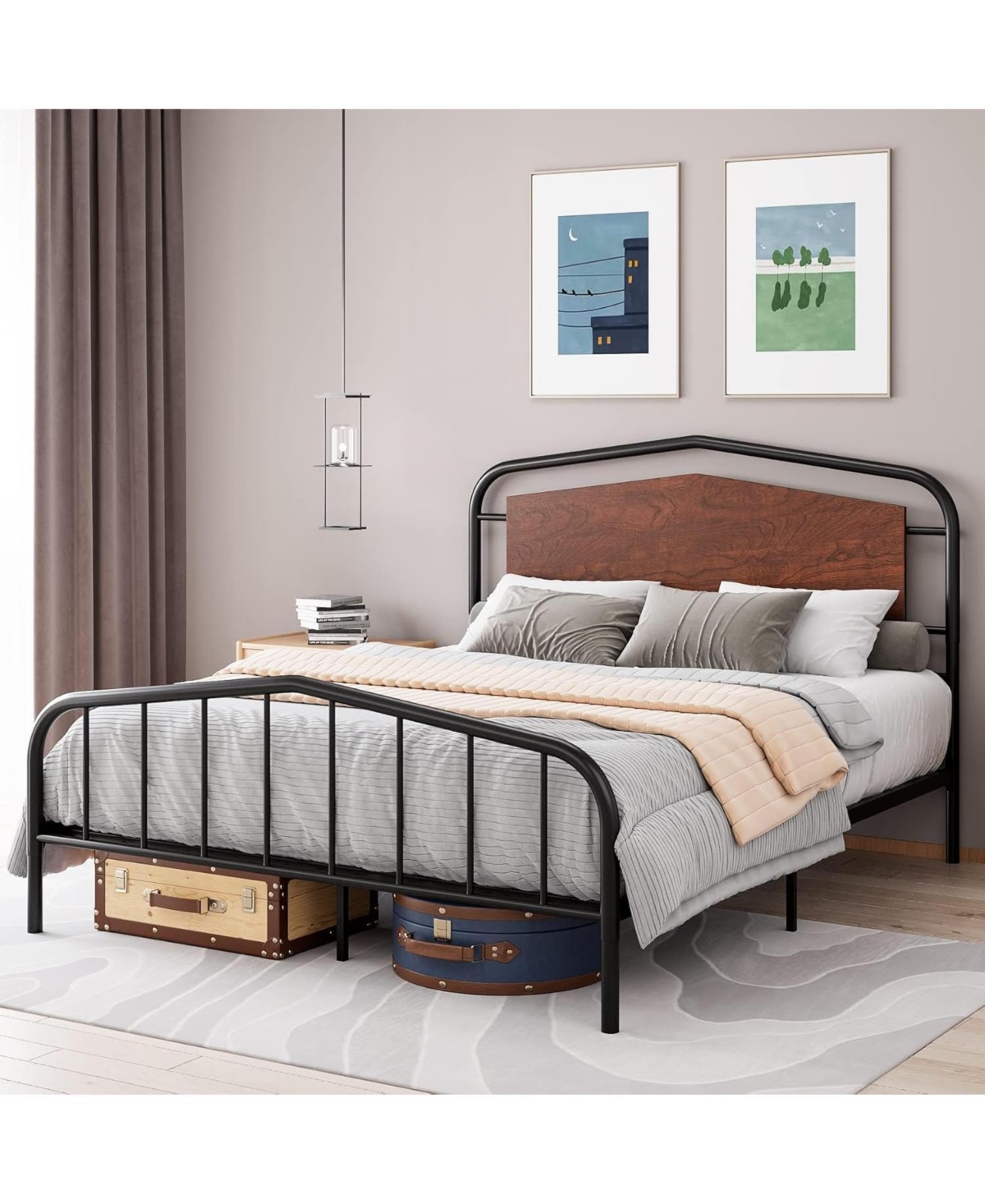 Click here for gaomon Full Metal Platform Bed with Wood Headboard... prices