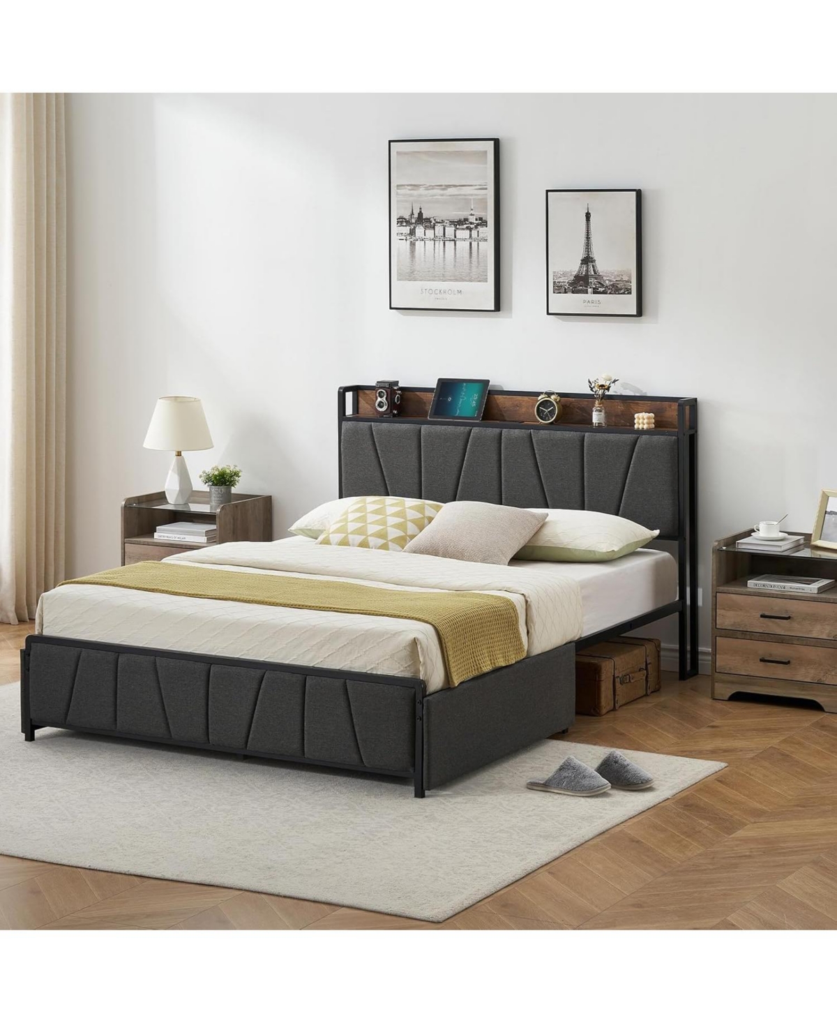 Click here for gaomon Queen Upholstered Bed with Storage Headboar... prices