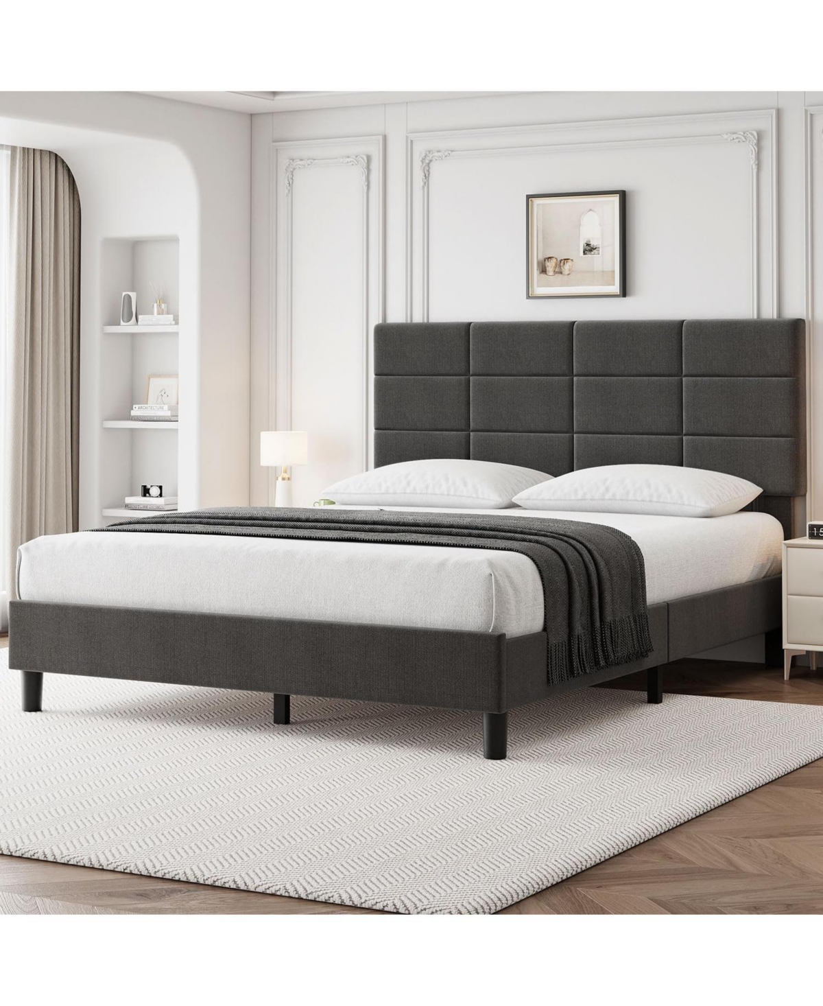 Click here for gaomon Linen Platform Bed with Headboard  700 lb S... prices