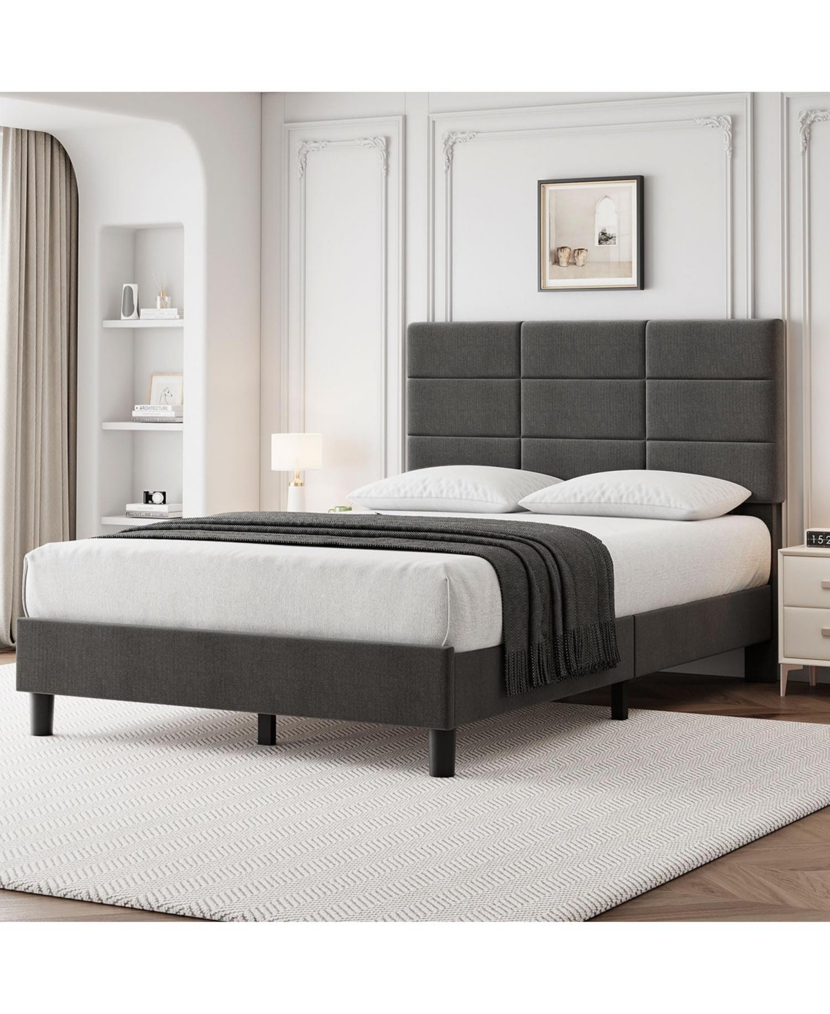 Click here for gaomon King Linen Platform Bed with Headboard  700... prices