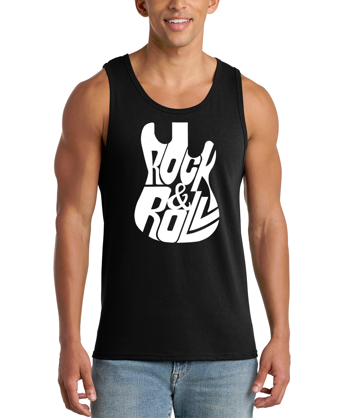 Click here for La Pop Art Mens Rock & Roll Print Tank Top - Black prices