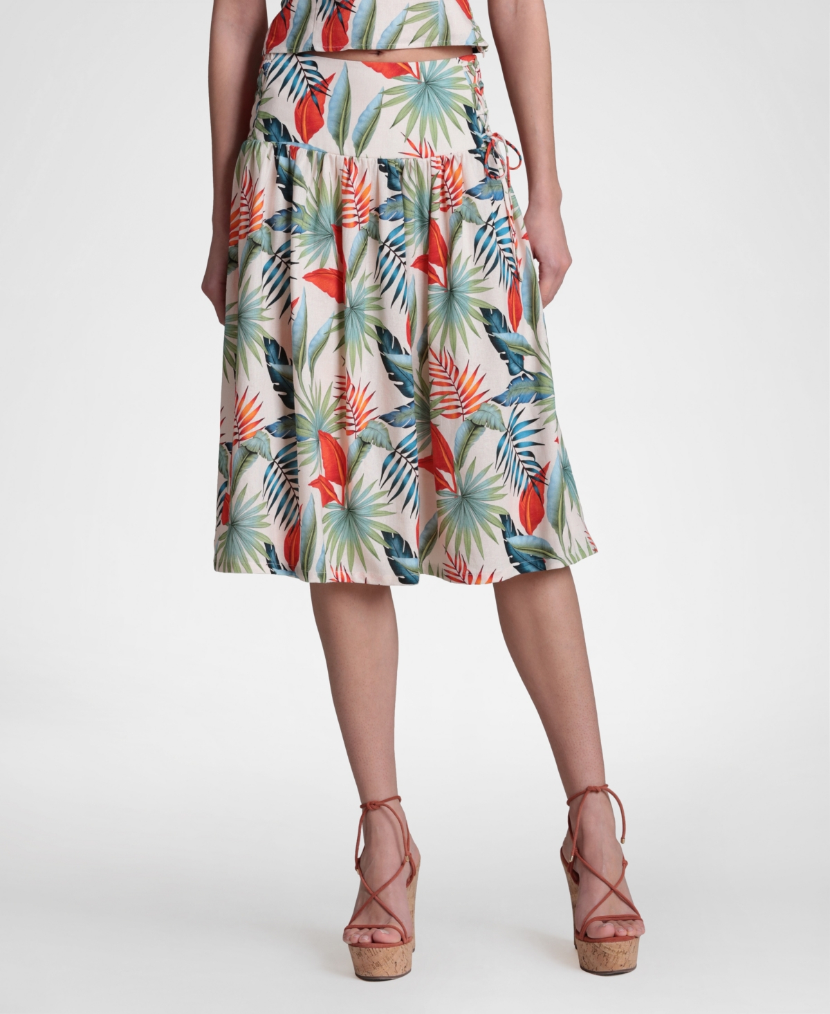 Click here for Avec Les Filles Womens Linen-Blend Side Tie Midi S... prices