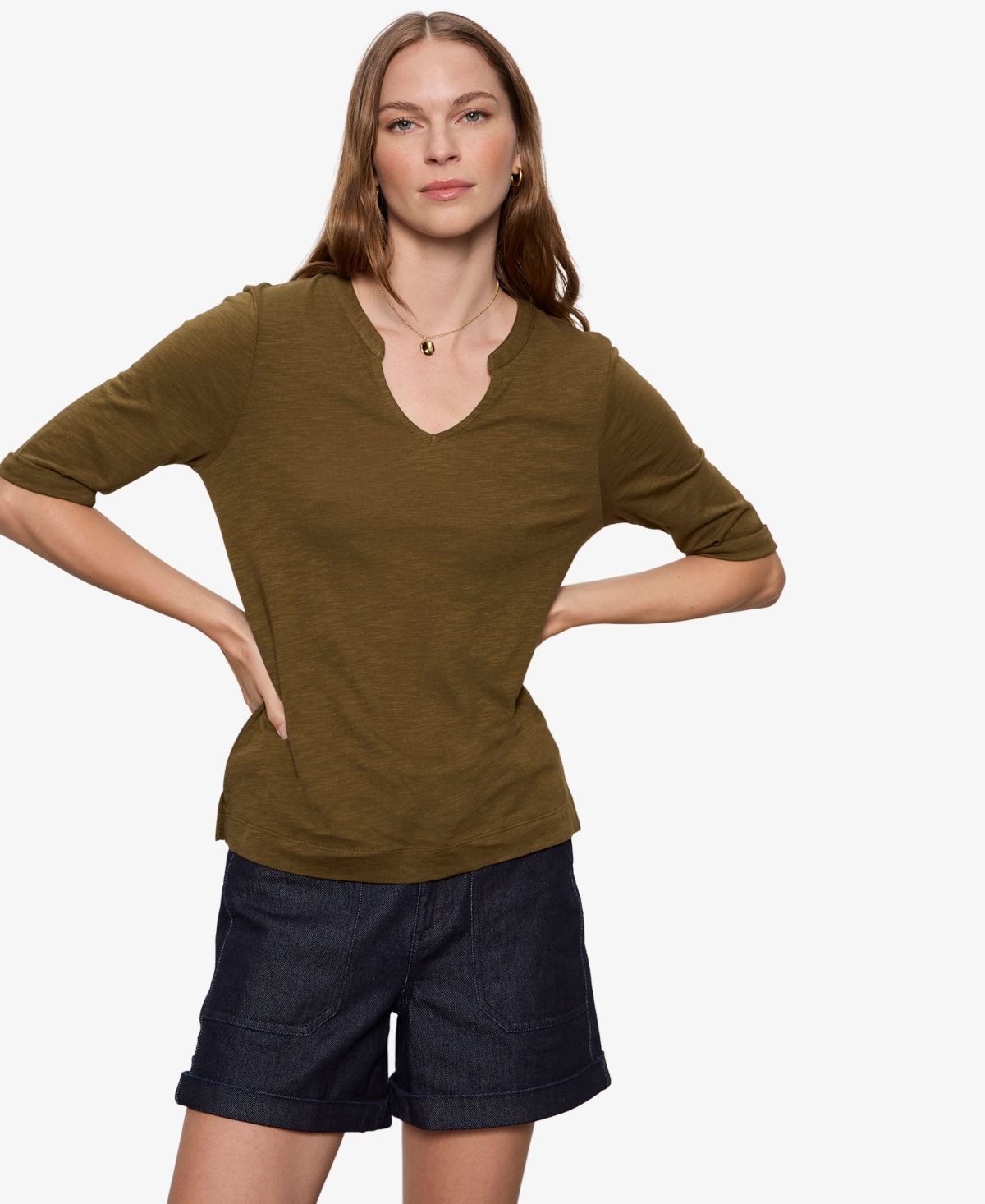Click here for Sanctuary Petite Notch Neck T-Shirt - Forage Green prices