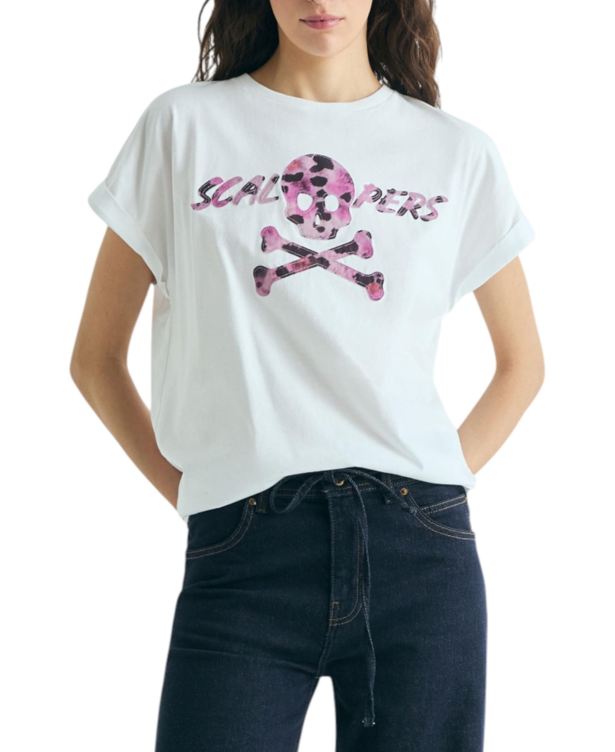 Click here for Scalpers Womens Animal Print Skull T-Shirt - White prices