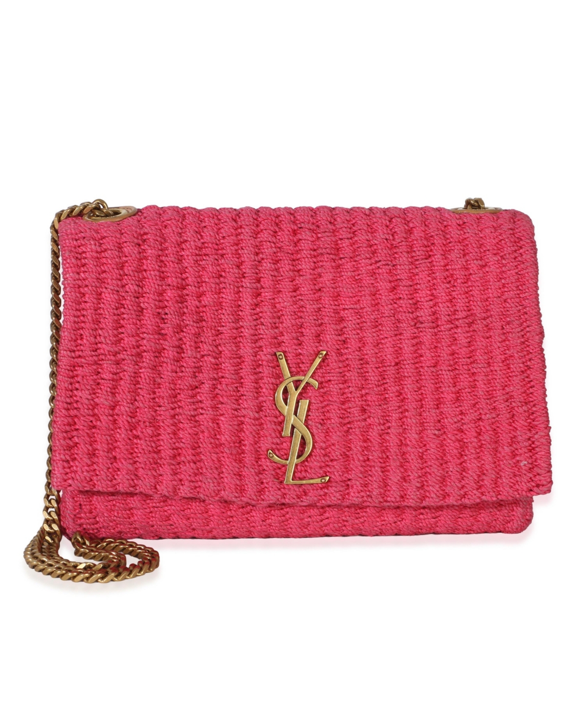 Click here for Pre-Owned Saint Laurent Pink Raffia Medium Kate Ch... prices