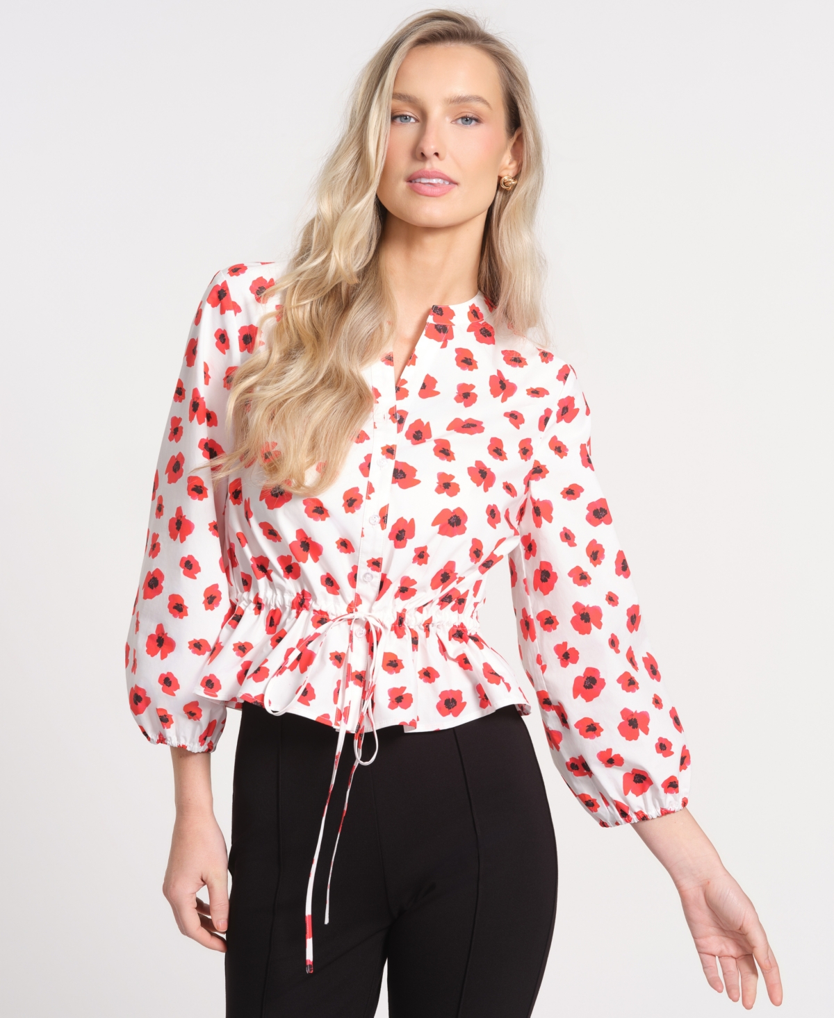 Click here for Isaac Mizrahi Womens Printed Balloon-Sleeve Top -... prices