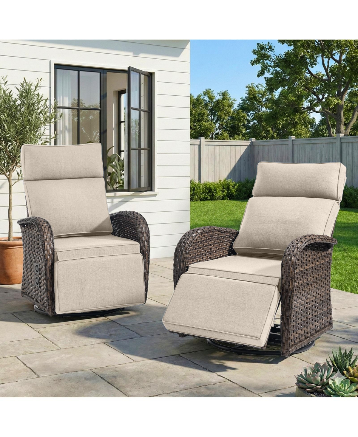 Click here for Pocassy Patio Rattan Swivel Recliner Lounge Chair... prices