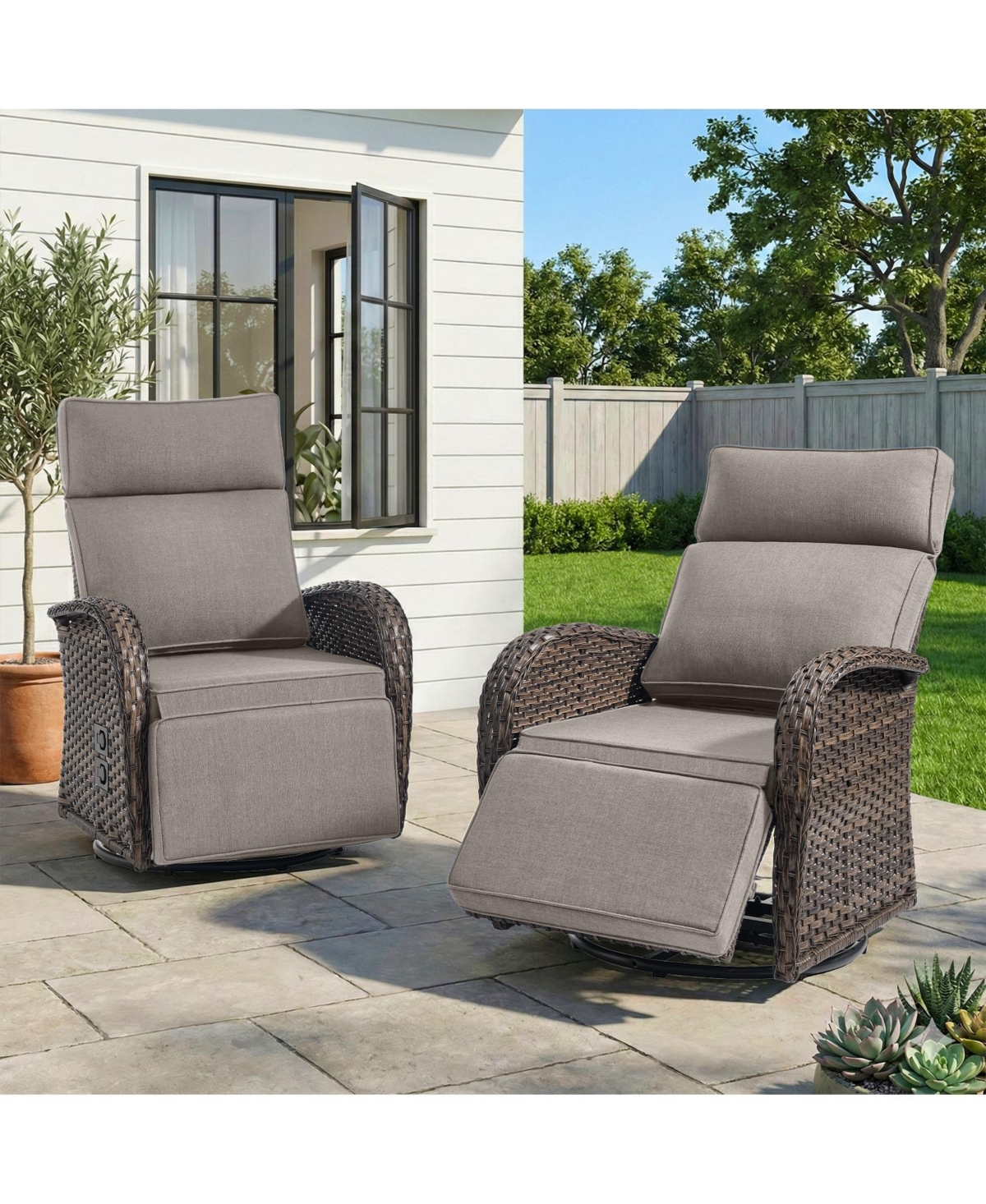 Click here for Pocassy Patio Rattan Swivel Recliner Lounge Chair... prices