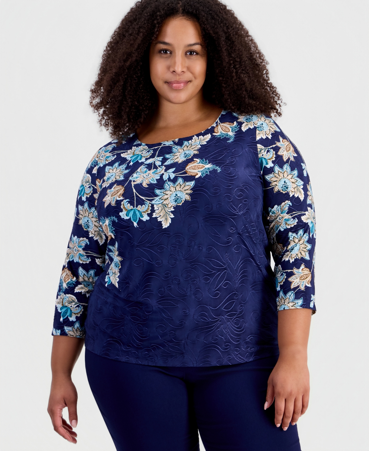 Click here for Jm Collection Plus Size Printed Scoop Neck 3/4-Sle... prices