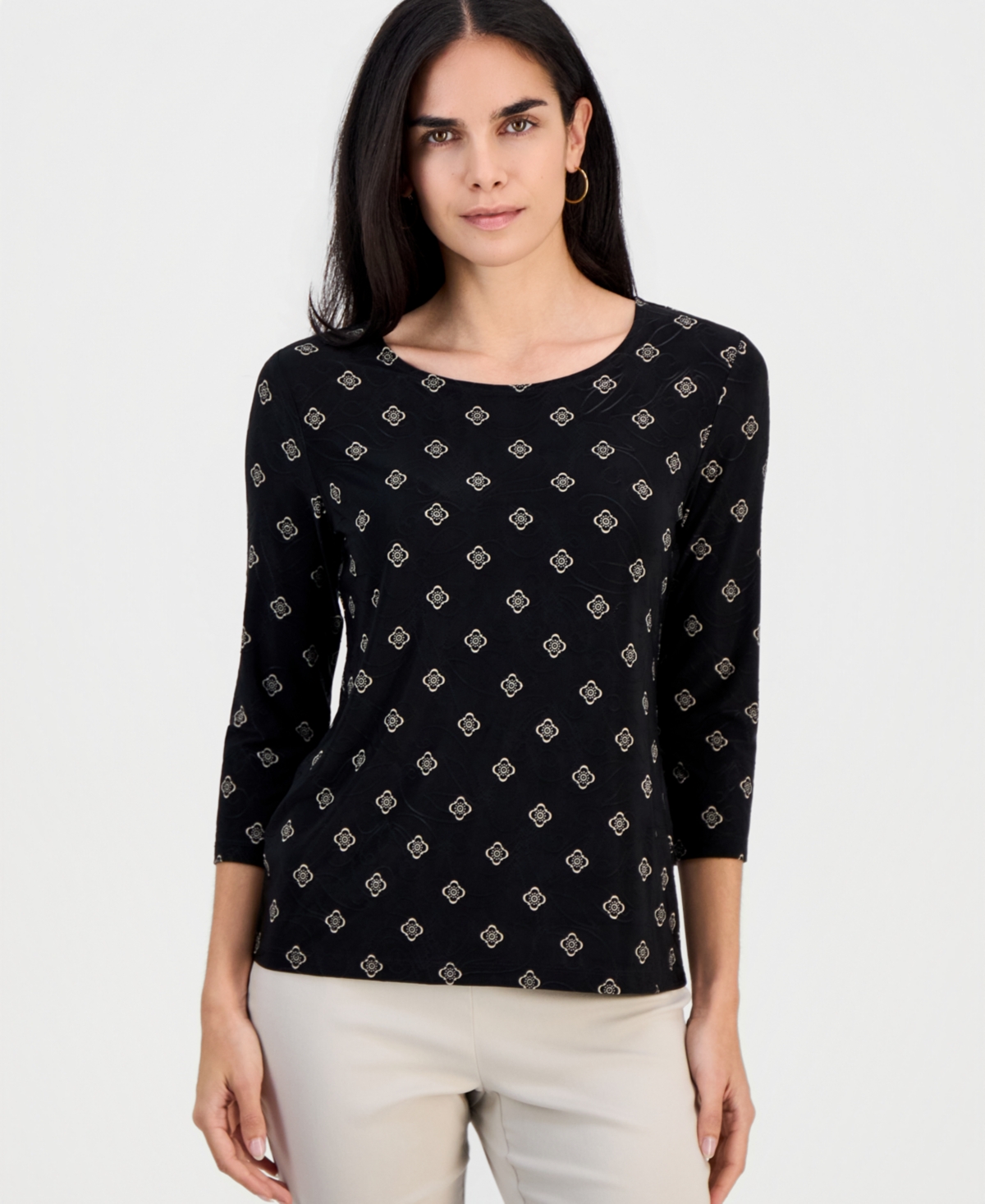 Click here for Jm Collection Petite Sofia Tile 3/4-Sleeve Jacquar... prices