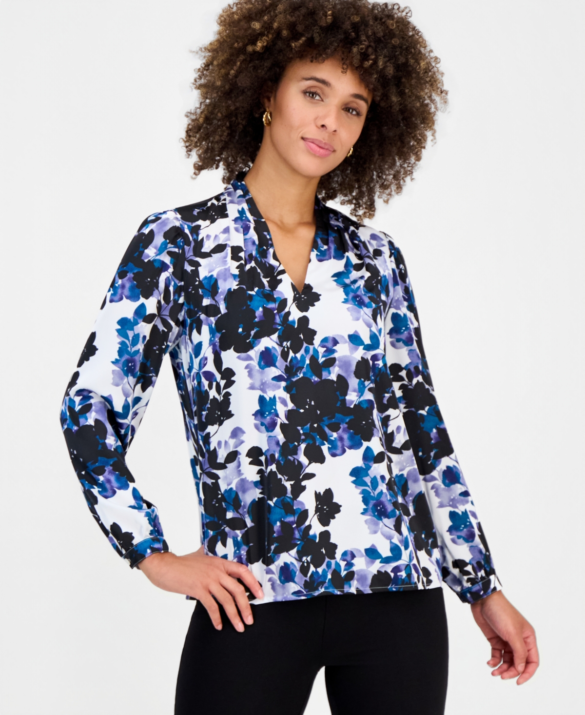 Click here for Kasper Petite Long-Sleeve V-Neck Pleated Shoulder... prices