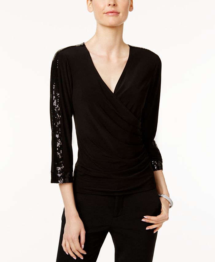 MSK Sequined Faux-Wrap Top - Macy's
