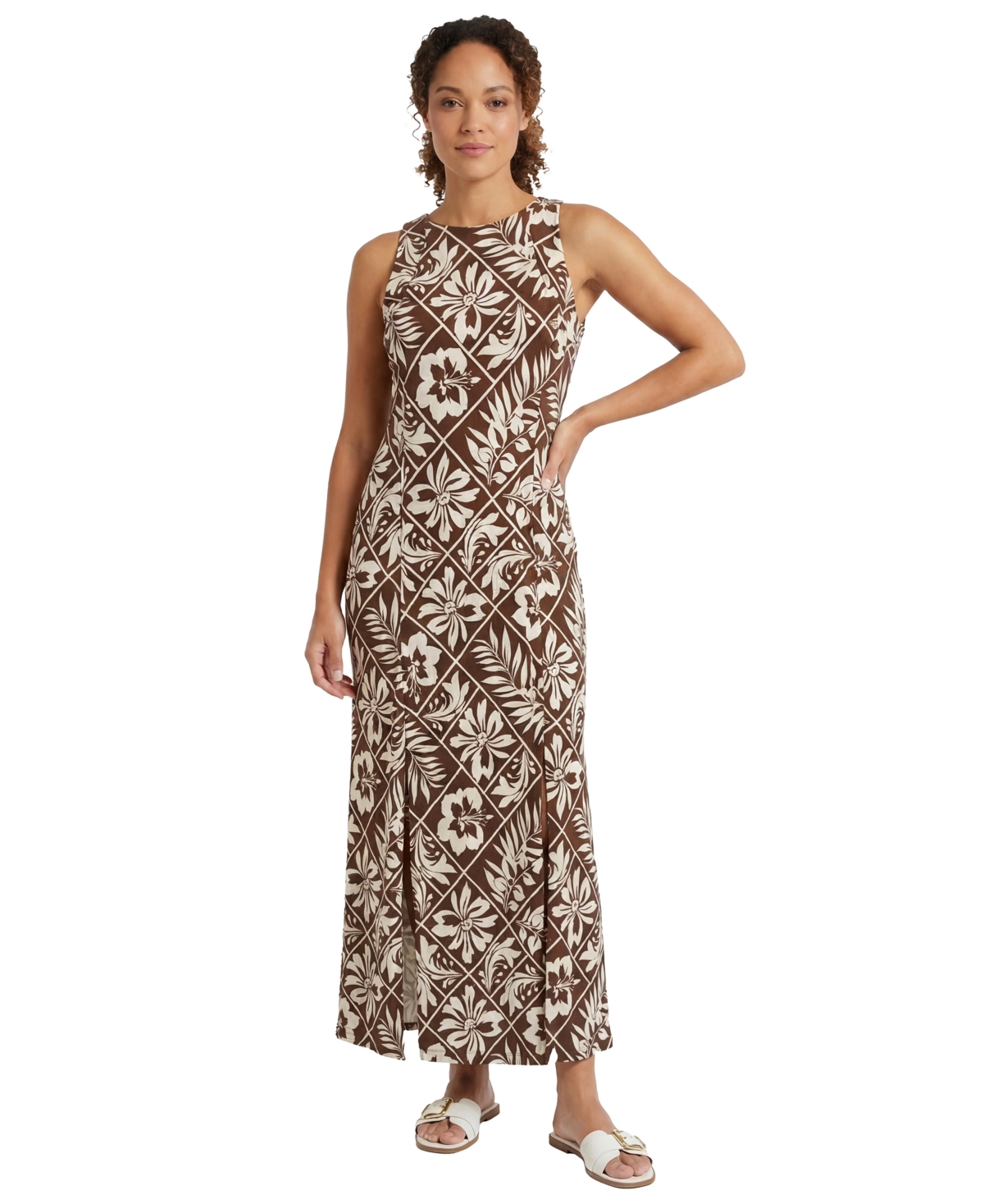 Click here for London Times Petite Printed Jewel Neck Midi Dress... prices