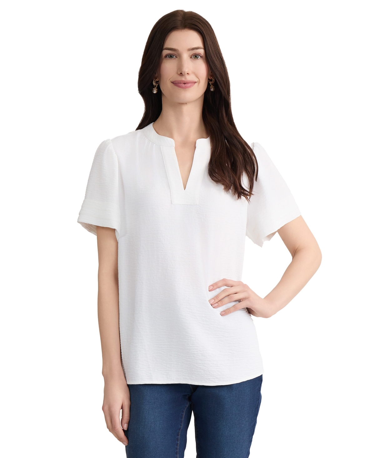 Click here for Jones New York Womens Mandarin Collar Short-Sleeve... prices